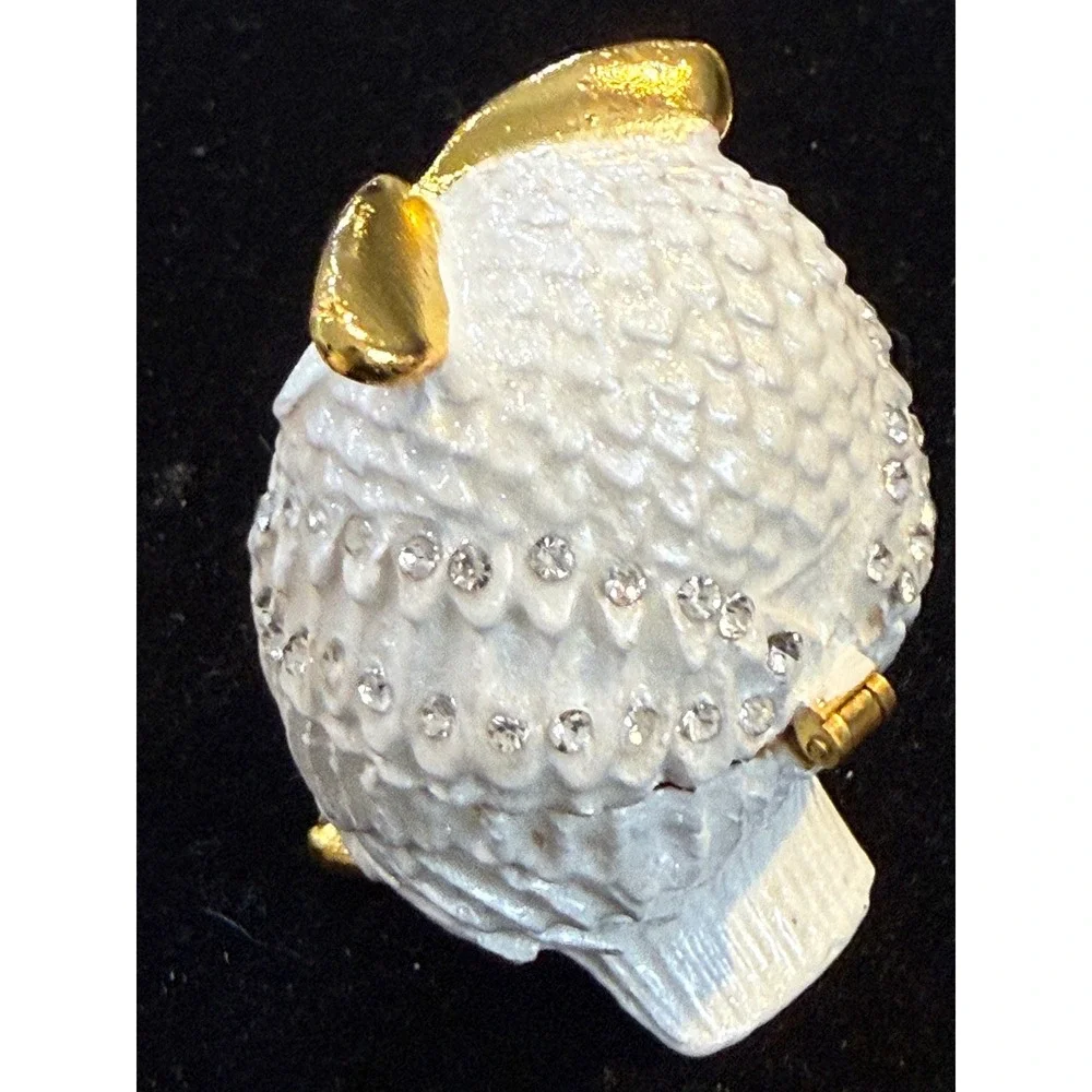 Accents | White Enameled Owl Trinket Box Gold Tone Rhinestone Hinged ...